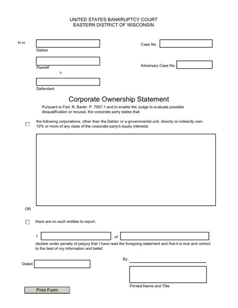 Wisconsin Corporate Ownership Statement Adversary Case Fill Out