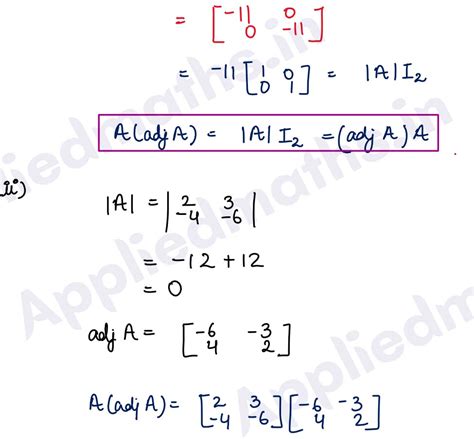 Q11 Find The Adjoint Of The Following Matrices Also Verify That A Adj A A I2 Adj A A