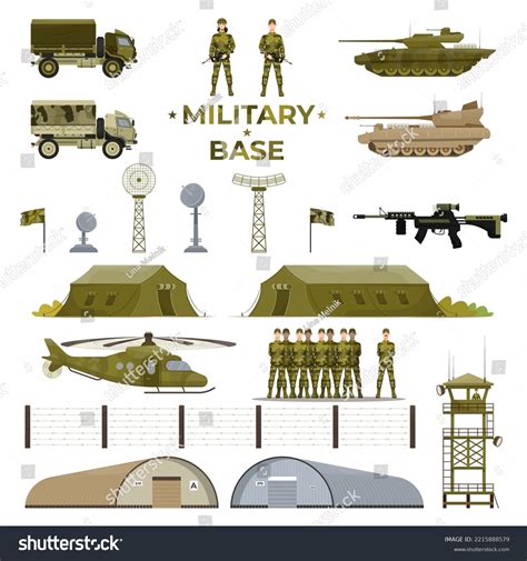 Set Military Base Objects Including Soldiers Stock Vector Royalty Free 2215888579 Shutterstock