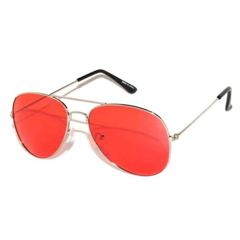 061 Sr Owl ® Eyewear Aviator Sunglasses Silver Frame Red Lens Mens