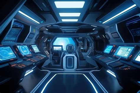 Control Room In Spacecraft Interior Of Space Station Or Spaceship Generative Ai Stock
