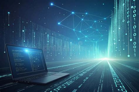 Abstract Futuristic Technology Background With Digital Data Network And Particles Stock