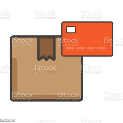 골판지 상자 아이콘 신용 카드 일러스트가있는 골판지 플랫 벡터 아이콘입니다 아이콘 디자인 요소 Ui 웹 앱에 사용할 수 있습니다 개념에 대한 스톡 벡터 아트 및 기타 이미지