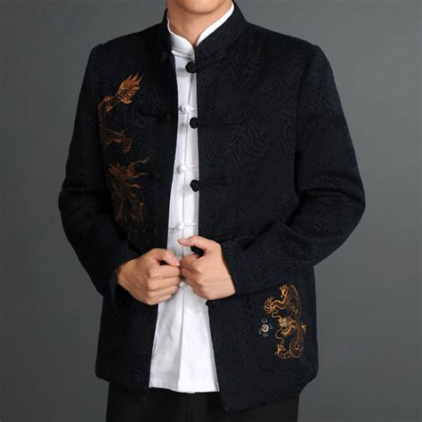 中式修身汉服男士唐装 春秋男长袖上衣 休闲改良绣龙民族外套梦想华夏