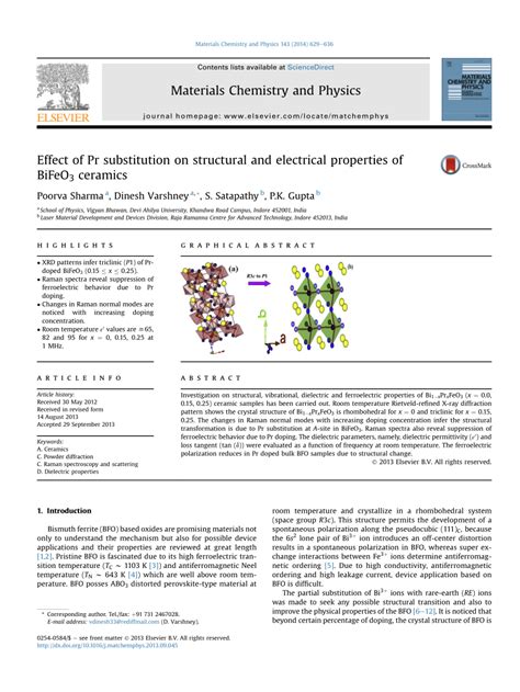Pdf Effect Of Pr Substitution On Structural And Electrical Properties