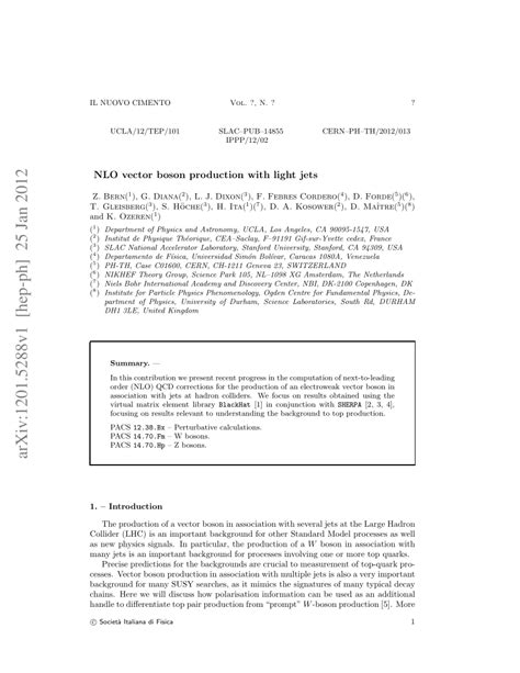 Pdf Nlo Vector Boson Production With Light Jets