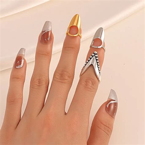 Fashion Creative Nail Ring Sets Jewelry Silver Plated Finger Nail