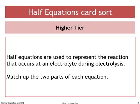 Half Equations Worksheet Card Sort Ks4 Chemistry Teachit