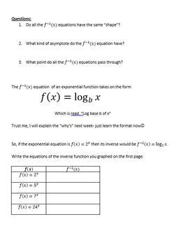 Graphing Logarithms An Investigation TpT