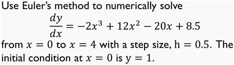 Use Eulers Method To Numerically Solve Dy Zx3 12x2 L 20x 85 Dx From X 0