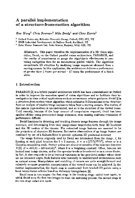 Pdf A Parallel Implementation Of A Structure From Motion Algorithm