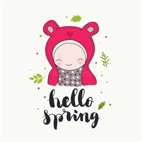 Hello Spring Cute Character Stock Illustration Illustration Of Little