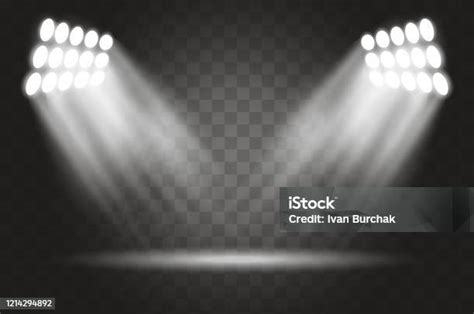 경기장 조명은 투명한 배경에 효과 스포트라이트 사실적인 벡터 일러스트레이션 스타디움에 대한 스톡 벡터 아트 및 기타 이미지 스타디움 플러드라이트
