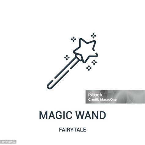 동화 컬렉션에서 마술 지팡이 아이콘 벡터입니다 얇은 라인 마술 지팡이 개요 아이콘 벡터 일러스트 레이 션입니다 공예에 대한 스톡