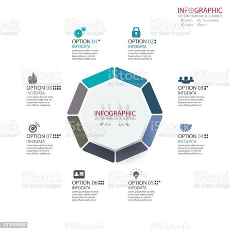 벡터 추상 요소 Infographics 8 옵션입니다 비즈니스 또는 금융 템플릿 레이아웃 브로셔 워크플로 정보 또는 프레 젠 테이 션 및 기타를 위한 디자인 Infodata