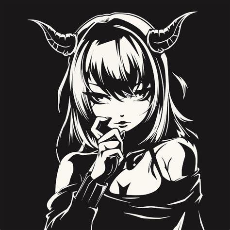 Premium Vector Vector Anime Demon Girl With Horns And Hand On Chin