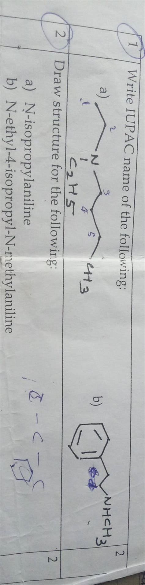 1 Write Iupac Name Of The Following A B 2 Draw Structure For The Fol