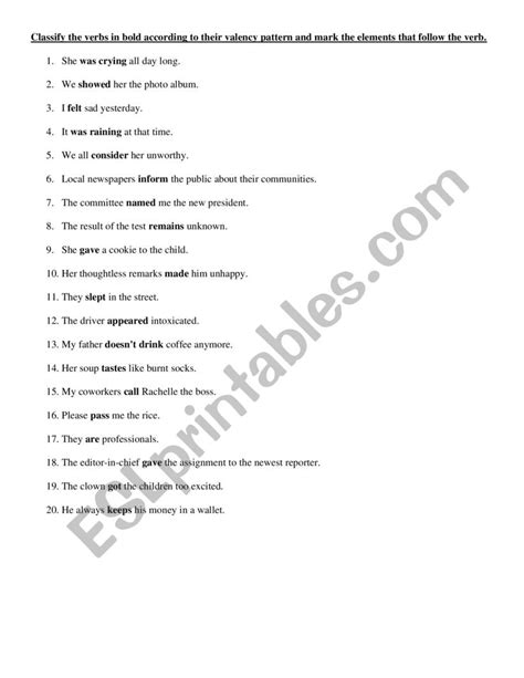 valency patterns practice esl worksheet by marinaidi