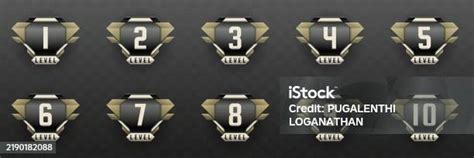 게임 Ui 디자인을 위한 블랙 실버 샌드 컬러를 테마로 한 게임 레벨 업 배지 3차원 형태에 대한 스톡 벡터 아트 및 기타