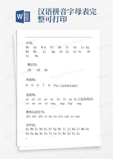 汉语拼音字母表完整可打印word模板下载 编号qbyyboor 熊猫办公
