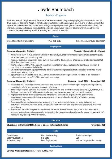 Analytics Engineer Resume Cv Example And Writing Guide