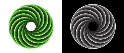 2 추상적인 색상이 흑백 배경 위에 나선형을 이룹니다 소용돌이 패턴 로고 또는 아이콘입니다 생태 녹색 기호로 나선형으로 12 개 부분이있는 원 12에 대한 스톡 벡터 아트