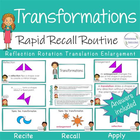 Bundle 2d Transformations Enlargement Reflection Rotation Translation Warm Up And Worksheets