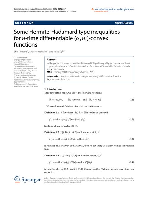 Pdf Some Hermite Hadamard Type Inequalities For N Time Differentiable