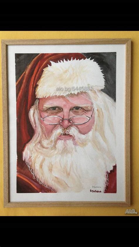 Дядо Коледа в преден план Картина с акварелни бои 32 Cm 42 Cm Хартия Силвия Тошева Оригина