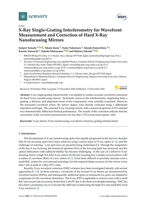 Pdf X Ray Single Grating Interferometry For Wavefront Measurement And Correction Of Hard X Ray