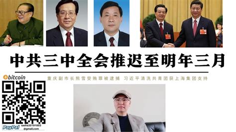 中國二十屆三中全會延至明年3月召開 習近平訪問上海 重慶原副市長共青團熊雪以受賄罪逮捕 胡錦濤共青團遭清洗 習近平軍方獲得上海集團支持 經濟學