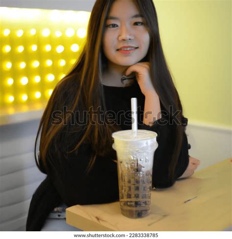 Indoor Photo Korean Girl Boba Shop Ai Generated Image 2283338785