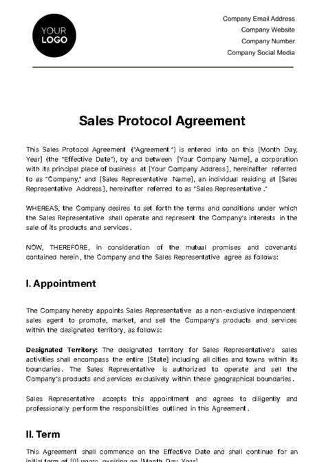 Free Sales Protocol Agreement Template To Edit Online