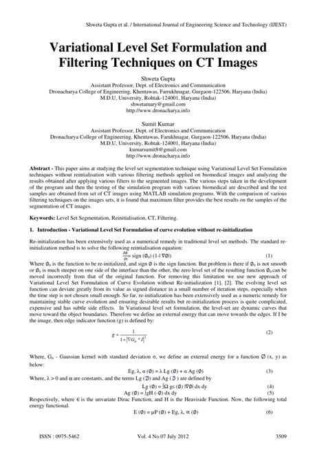 Pdf Variational Level Set Formulation And Filtering Techniques On Ct Images