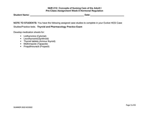 NUR Week Pre Class Assignment Pre Class Assignment Week Hormonal Regulation Student
