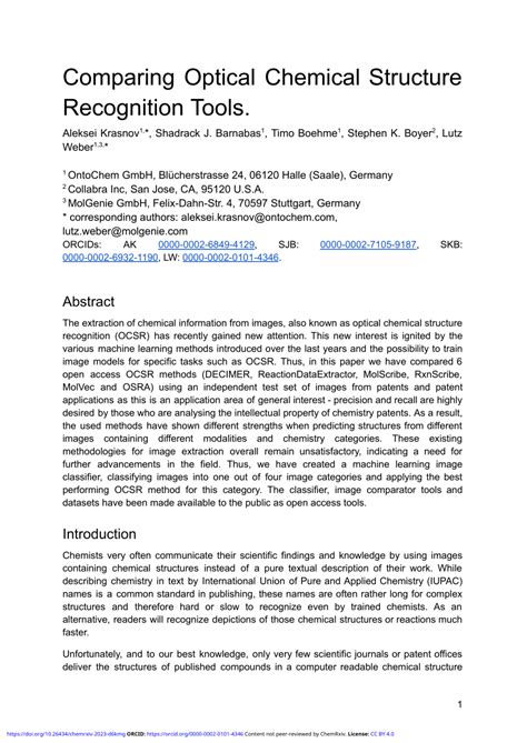Pdf Comparing Optical Chemical Structure Recognition Tools