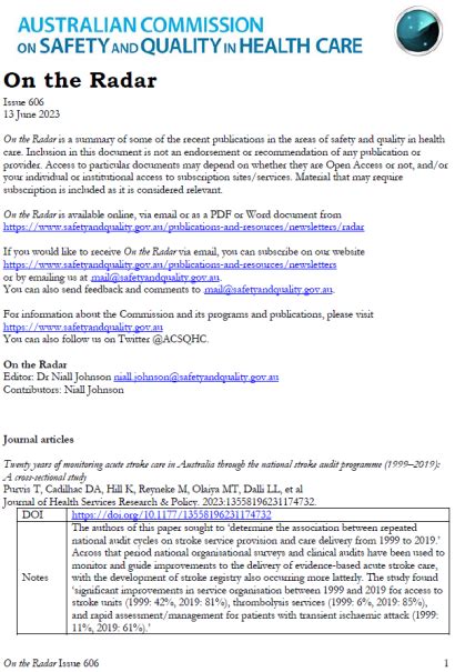 On The Radar Issue 606 Australian Commission On Safety And Quality In