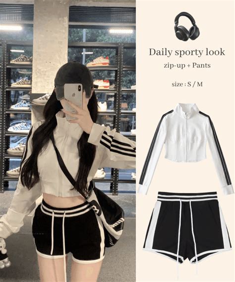 S~m스포티룩 포머 라인 집업 크롭 바람막이 돌핀 면 숏팬츠 반바지 투피스 세트 에이블리