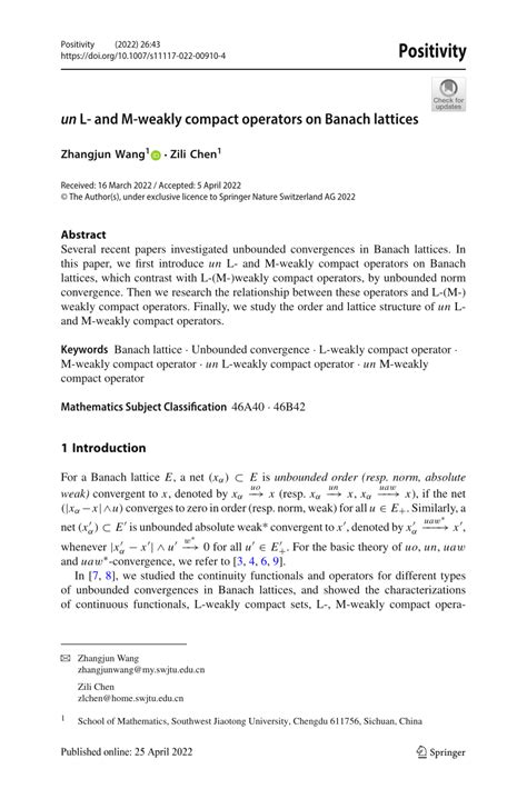 Pdf Un L And M Weakly Compact Operators On Banach Lattices