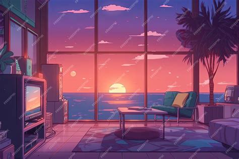 Lofi Music Chill Vibes Sunset Background Wallpaper Premium Ai Generated Image