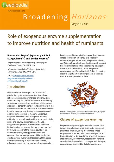 Pdf Role Of Exogenous Enzyme Supplementation To Improve Nutrition And