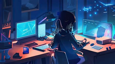 Premium Ai Image A Girl Boy Is Programming At A Computer