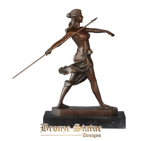 Bronze Statue Nude Woman With Spear Sculpture Antique Naked Female Art