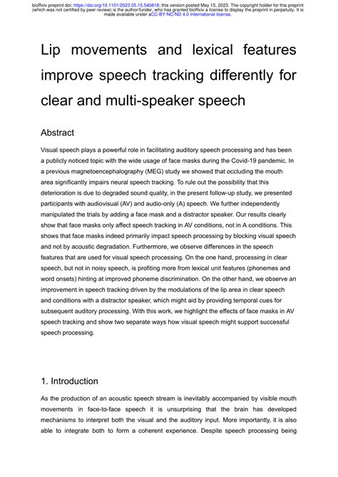 Pdf Lip Movements And Lexical Features Improve Speech Tracking