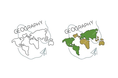 색 배경에 고립된 터 지리학 일러스트레이션 종이 평면으로 선형 세계 지도 프리미엄 벡터