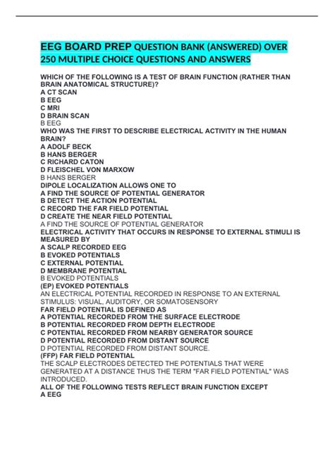 EEG BOARD PREP QUESTION BANK ANSWERED OVER MULTIPLE CHOICE QUESTIONS AND ANSWERS EEG