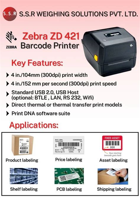 Zebra Zd Dpi Barcode Printer Max Print Width Inches Resolution DPI Dots
