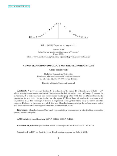 Jakubowski A Non Skorohod Topology On The Skorohod Space Pdf
