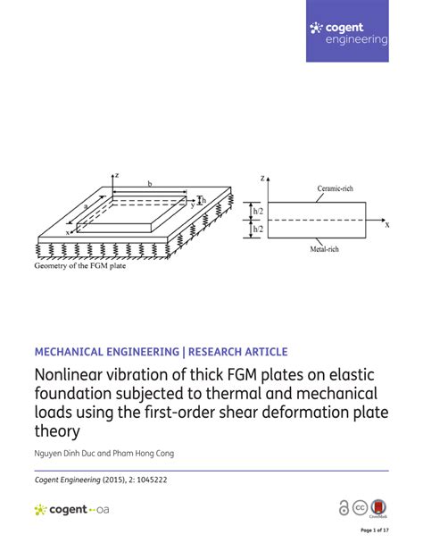 Pdf Nonlinear Vibration Of Thick Fgm Plates On Elastic Foundation Subjected To Thermal And