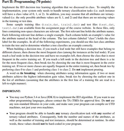 Part Ii Programming 70 Points Implement The Id3